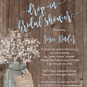 Drop in Shower Bridal Shower Invitation With Rustic Wood and Mason Jar ...