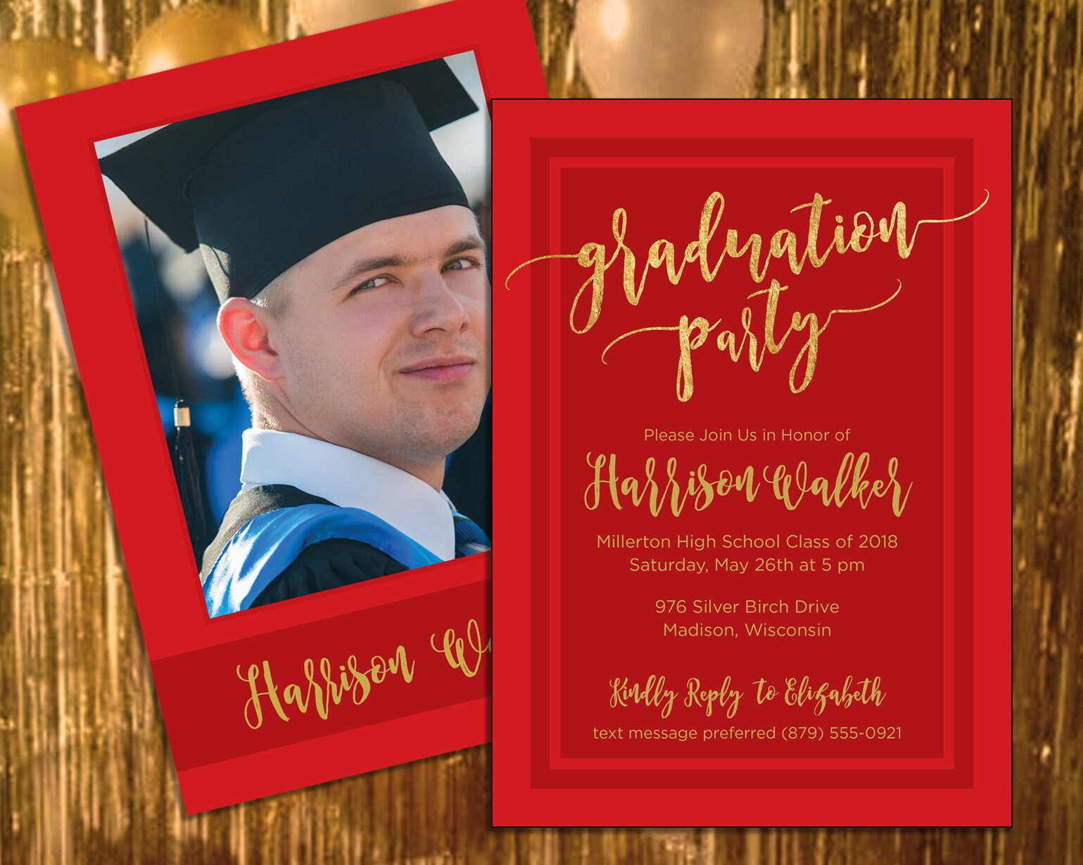 Red and Gold Graduation Invitation | Etsy