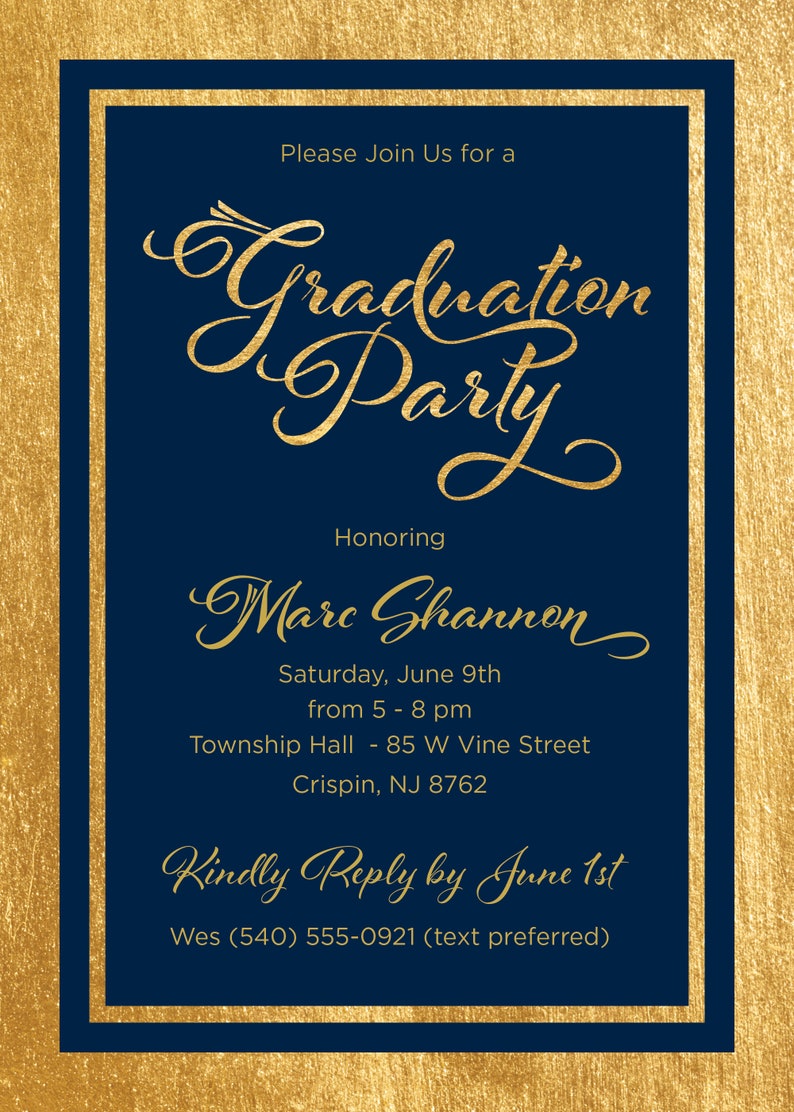 Navy Blue and Gold Graduation Party Invitation With Photo | Etsy