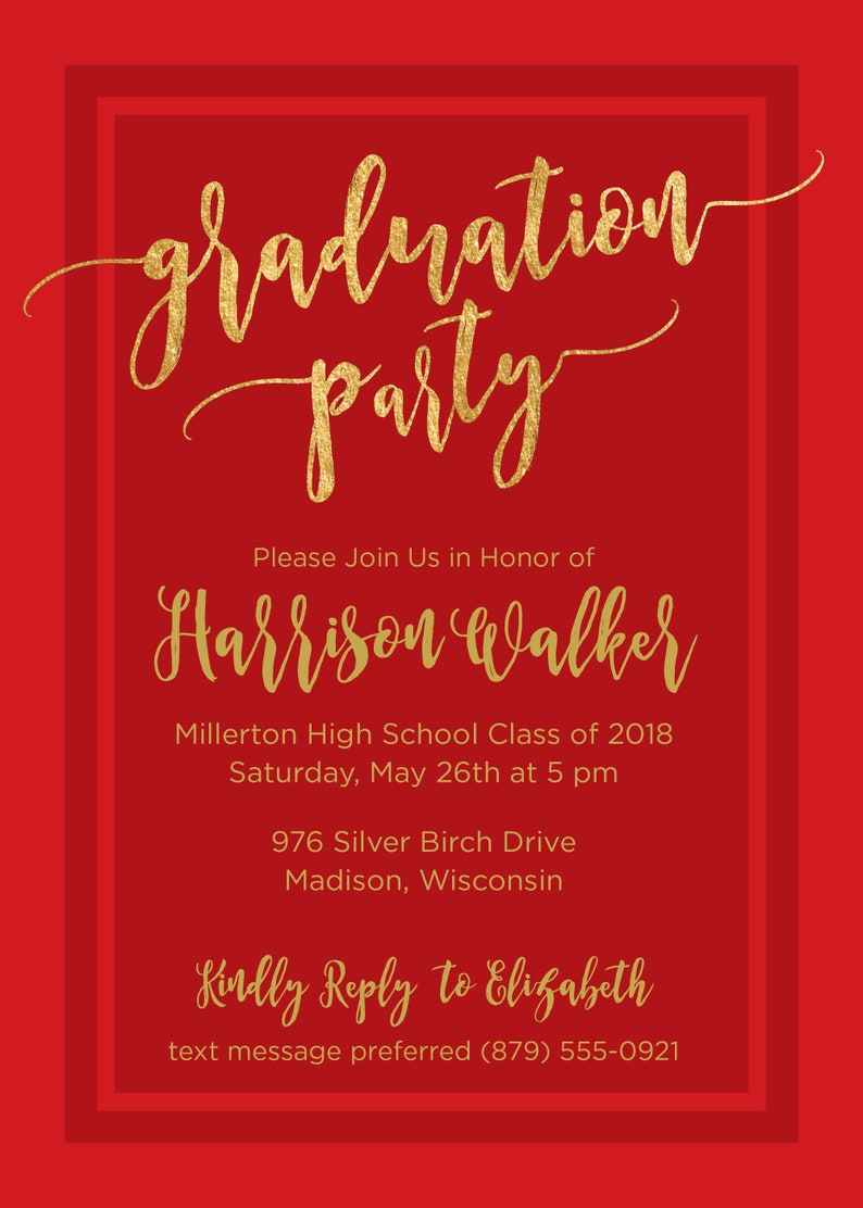 Red and Gold Graduation Invitation | Etsy
