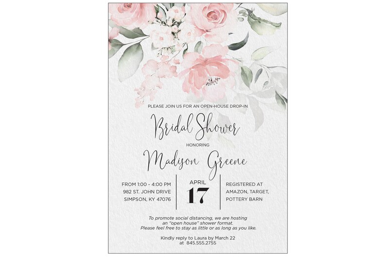 Open House Drop in Shower Invitation With Dusty Floral - Etsy