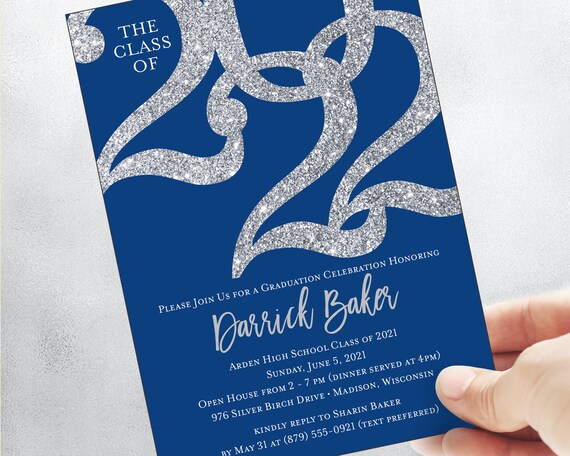 Graduation Invitation Royal Blue and Silver Class of 2022 | Etsy