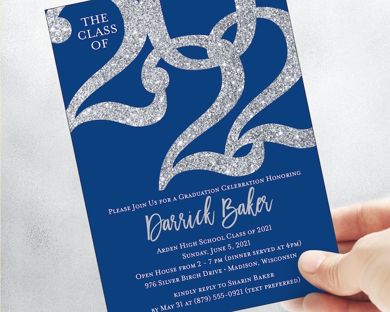 Graduation Invitation Royal Blue and Silver - Etsy