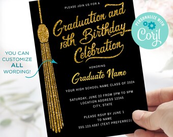 Graduation and Birthday Invitation With Photos 18th Birthday and ...