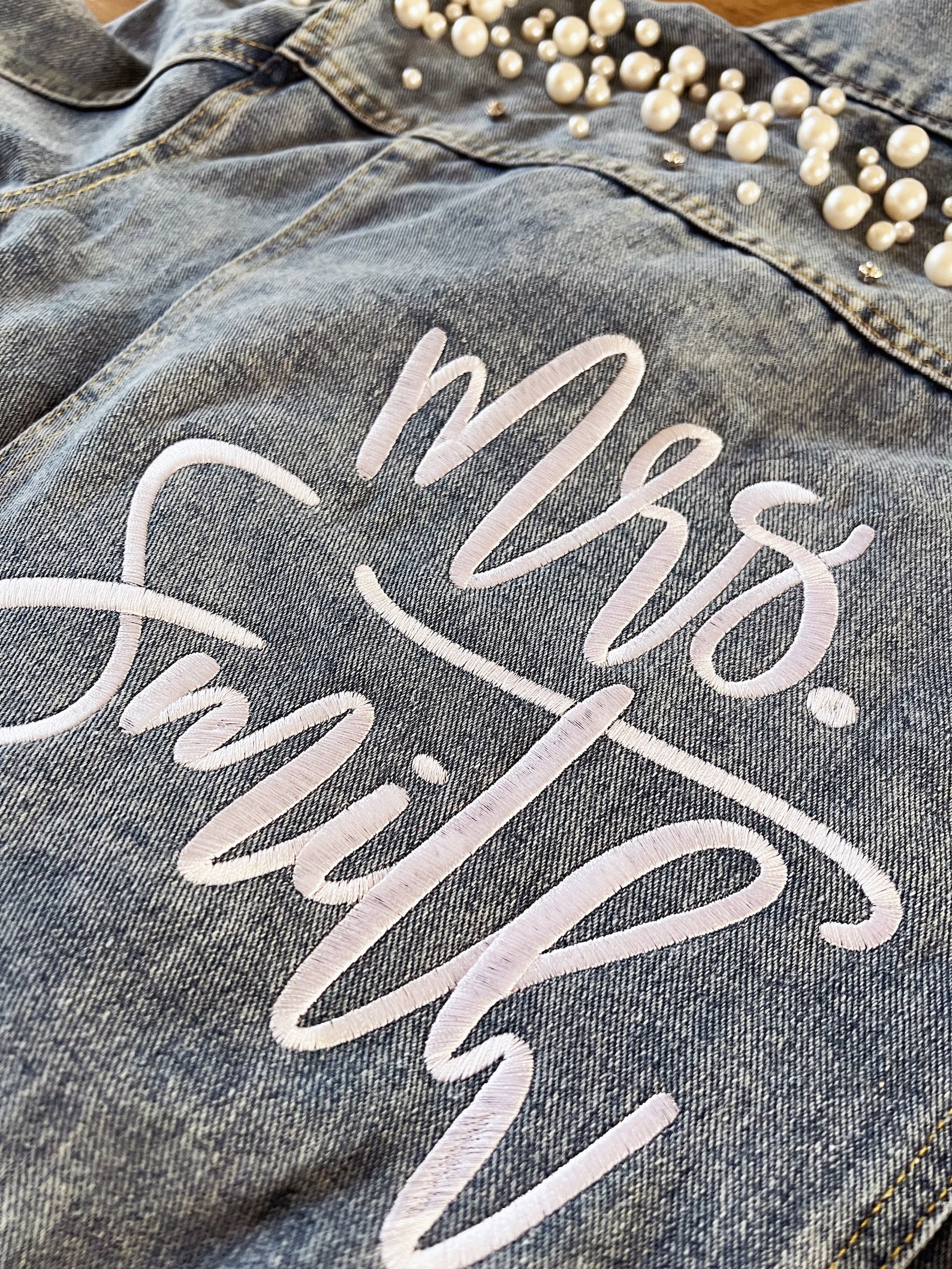 Extra Pearl Bride Denim Jacket Custom Embroidered - Etsy