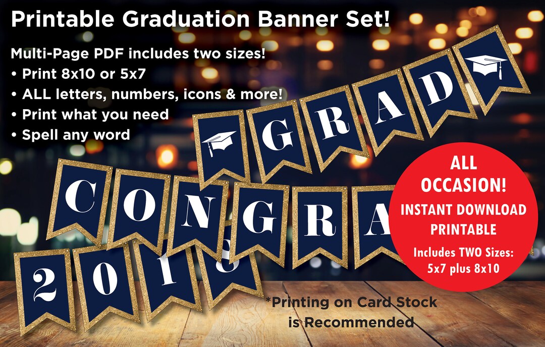 Instant Download Printable Party Banner | Navy Blue and Gold Glitter ...
