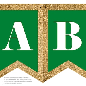 Green & Gold Glitter Printable Banner: Letters, Numbers, Graduation ...
