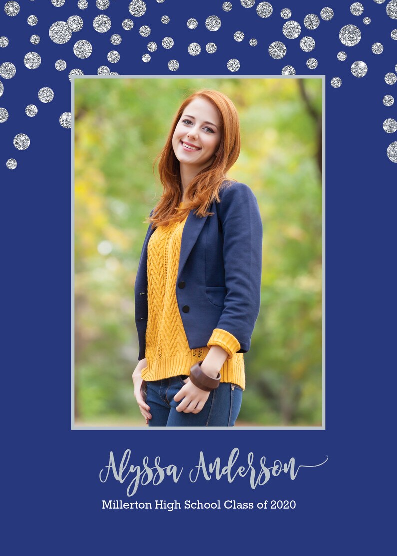 Royal Blue and Silver Glitter Graduation Invitation With Photo - Etsy