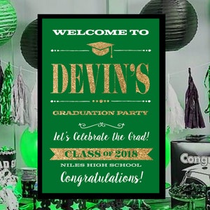 Kelly Green and Gold Glitter Graduation Poster Printable, Personalized ...