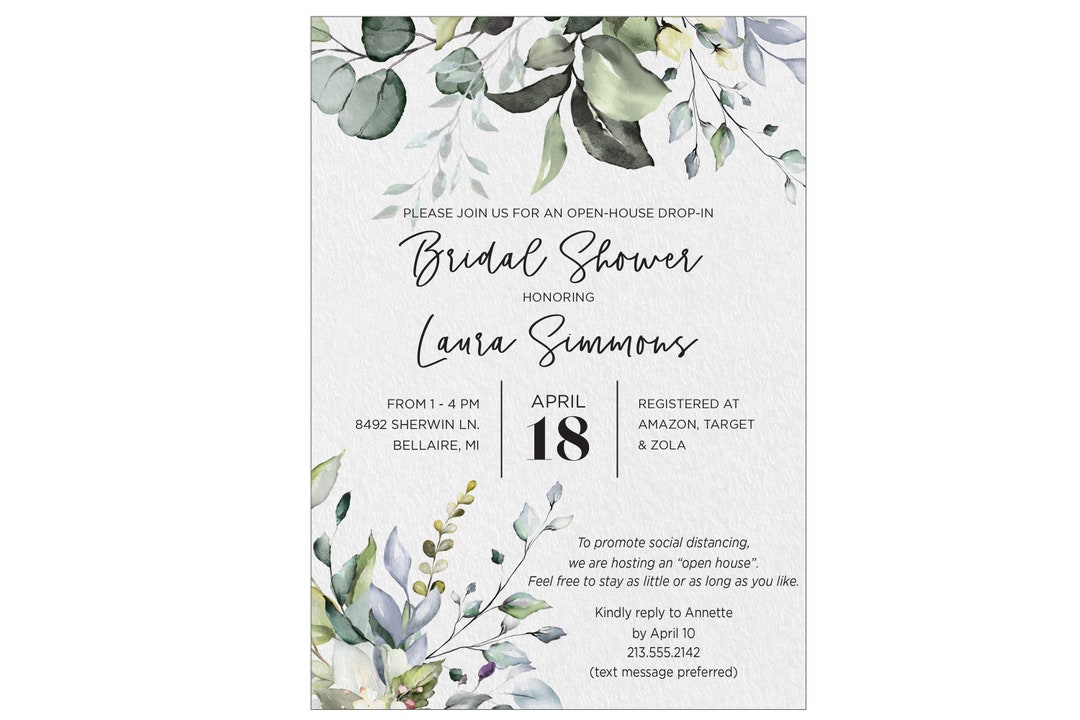 Open House Drop in Shower Invitation With Elegant Greenery - Etsy
