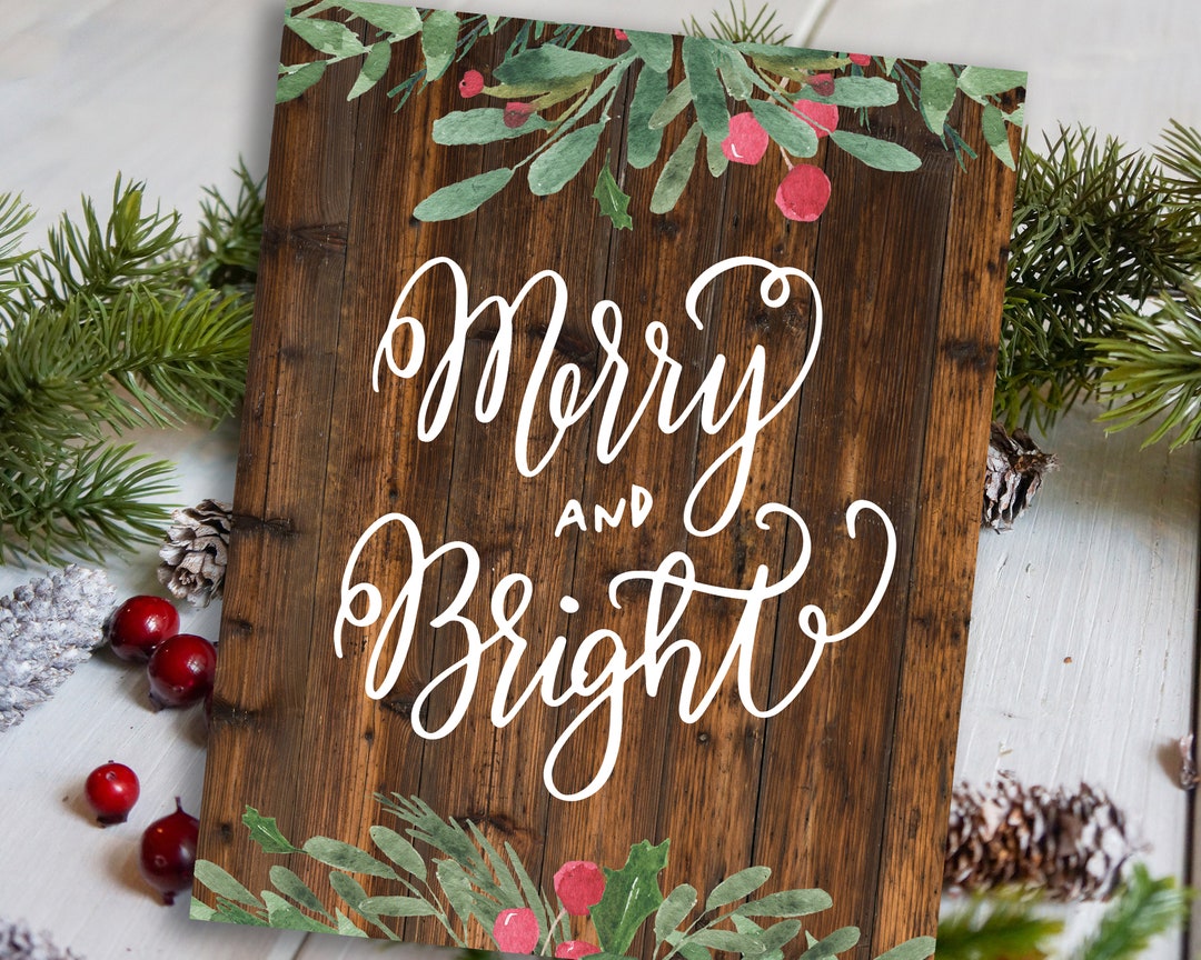 Merry and Bright Printable Decoration, Instant Download Holiday Decor ...
