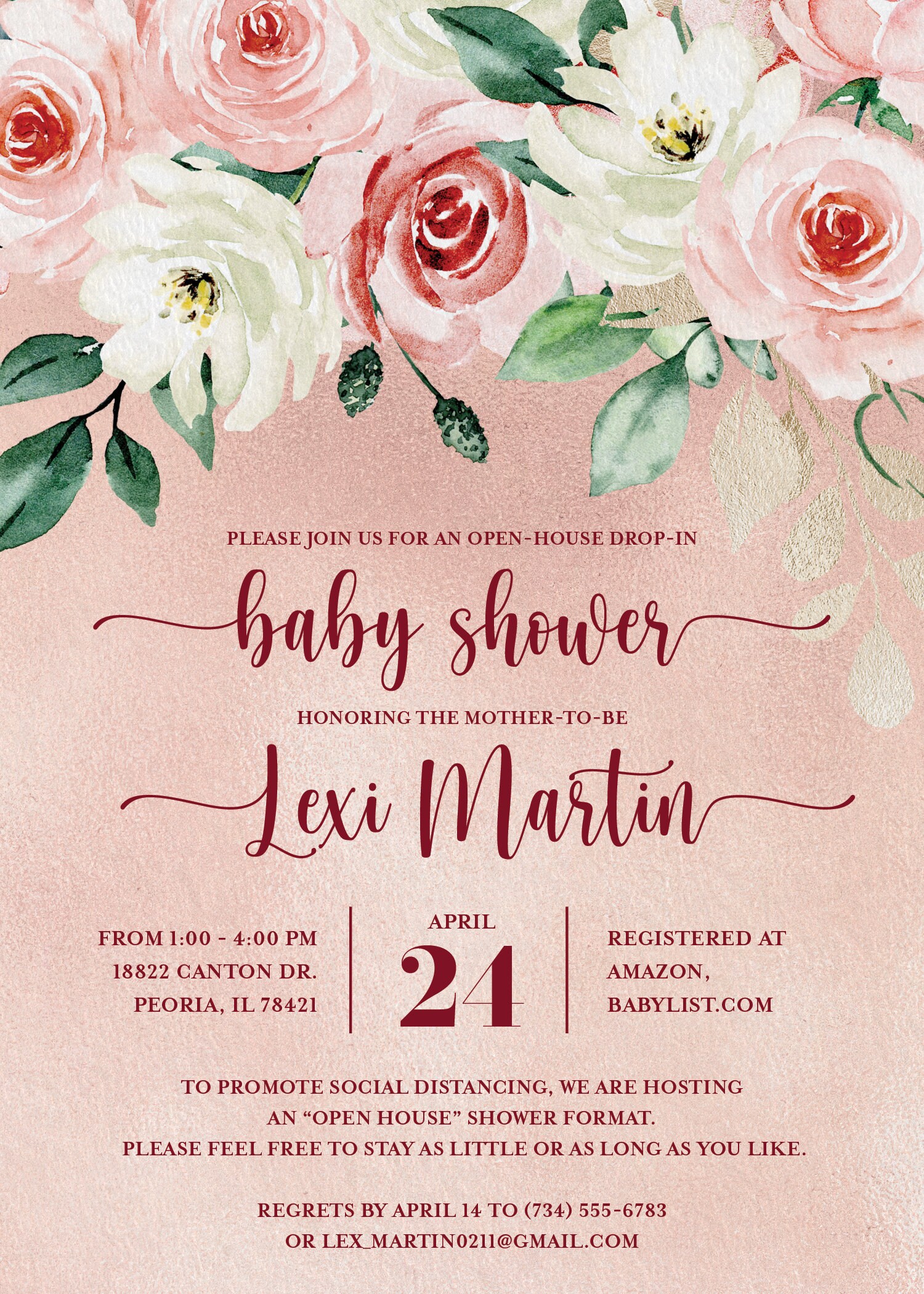 Rose Gold Drop in Open House Baby Shower Invitation With Pale - Etsy Canada