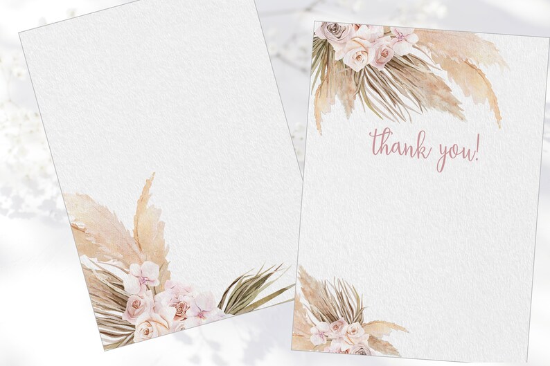 Boho Floral Tropical Grasses Flat Thank You Note Card - Etsy