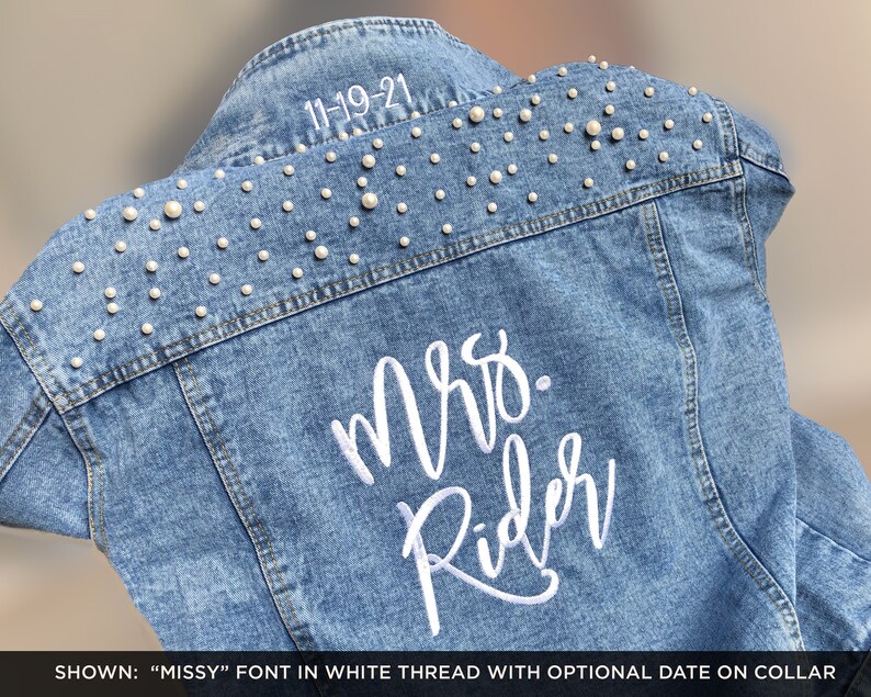 Embroidered Jean Jacket With Pearl Trim - Etsy