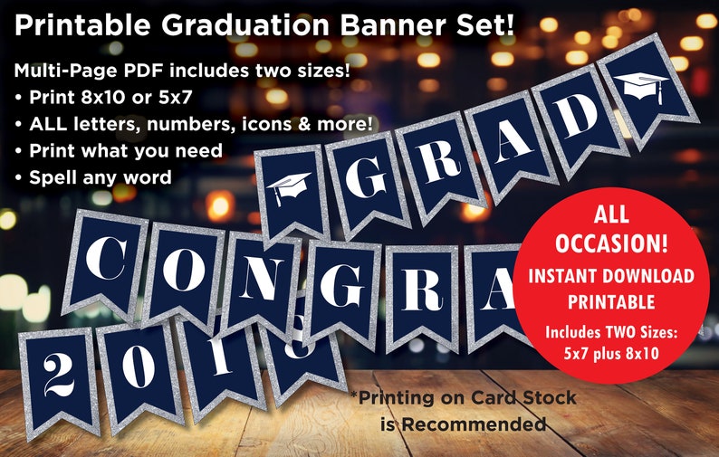 Party Banner Instant Download Printable • Navy Blue & Silver Glitter ...