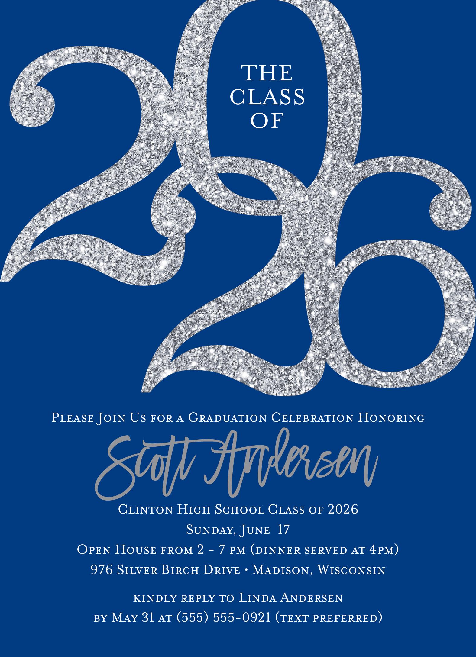 Graduation Invitation Royal Blue and Silver - Etsy