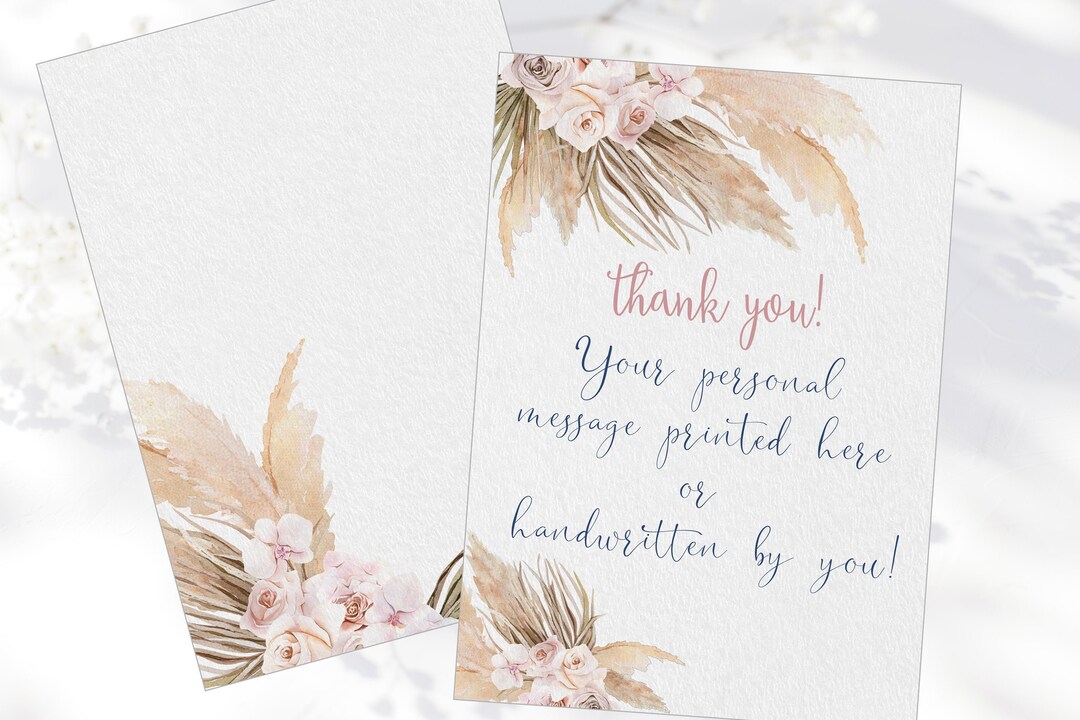 Boho Floral Tropical Grasses Flat Thank You Note Card - Etsy