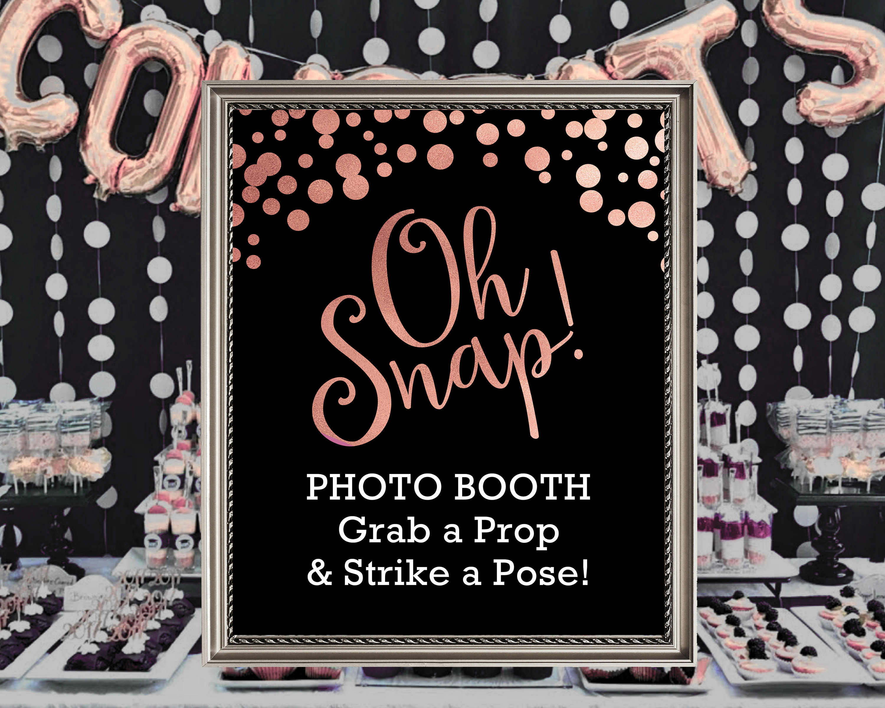 Oh Snap Photo Booth Printable Sign Rose Gold and Black | Etsy