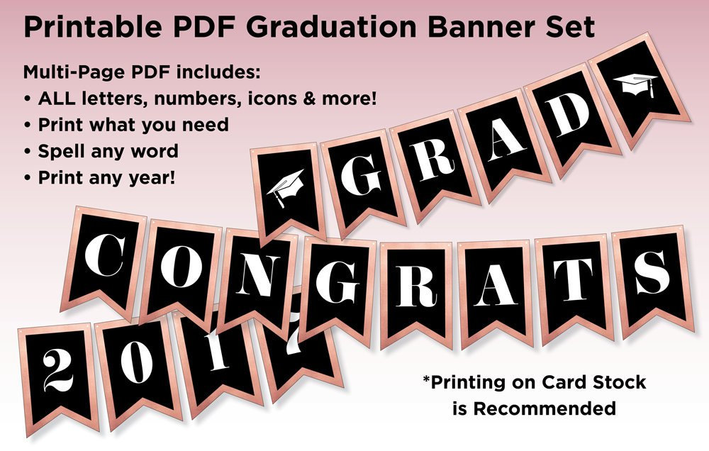 Printable Grad Party Banner Rose Gold Shimmer Instant | Etsy