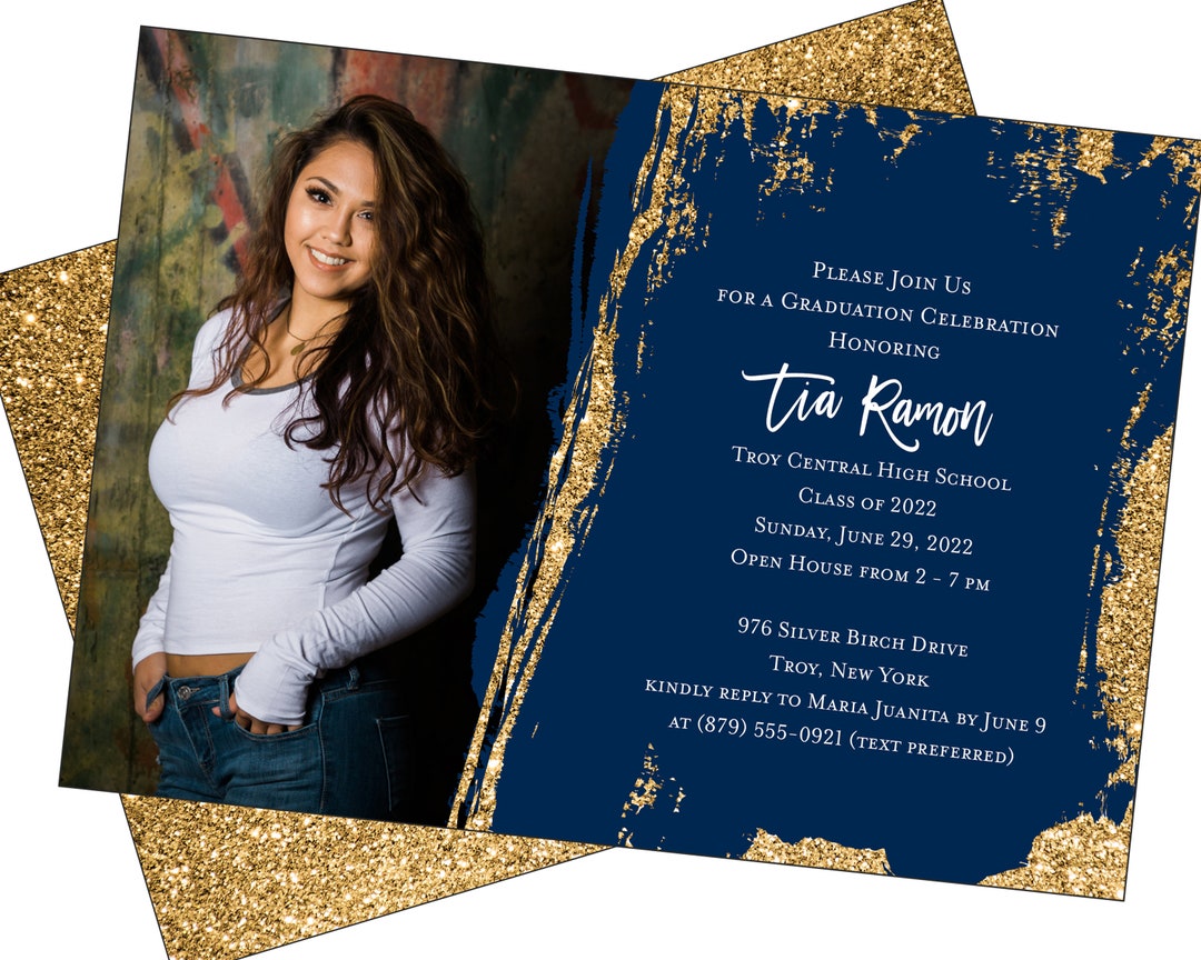Navy Blue and Gold Graduation Announcement - Etsy
