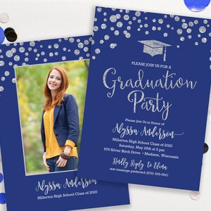 Royal Blue and Silver Glitter Graduation Invitation - Etsy