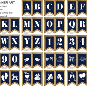 Instant Download Printable Party Banner | Navy Blue and Gold Glitter ...