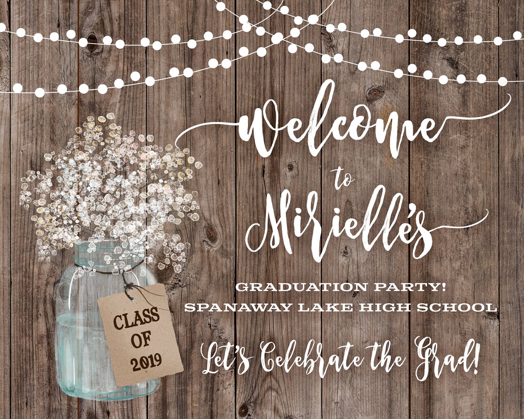 Printable Graduation Party Poster With Rustic Barnwood Fairy Lights ...