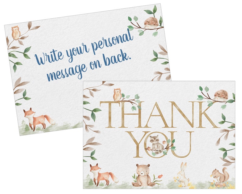 Woodland Animal Thank You Card | Etsy