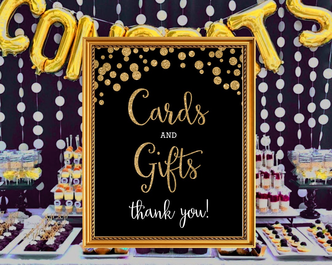 Printable Black and Gold Glitter Instant Download Grad Party Decor ...