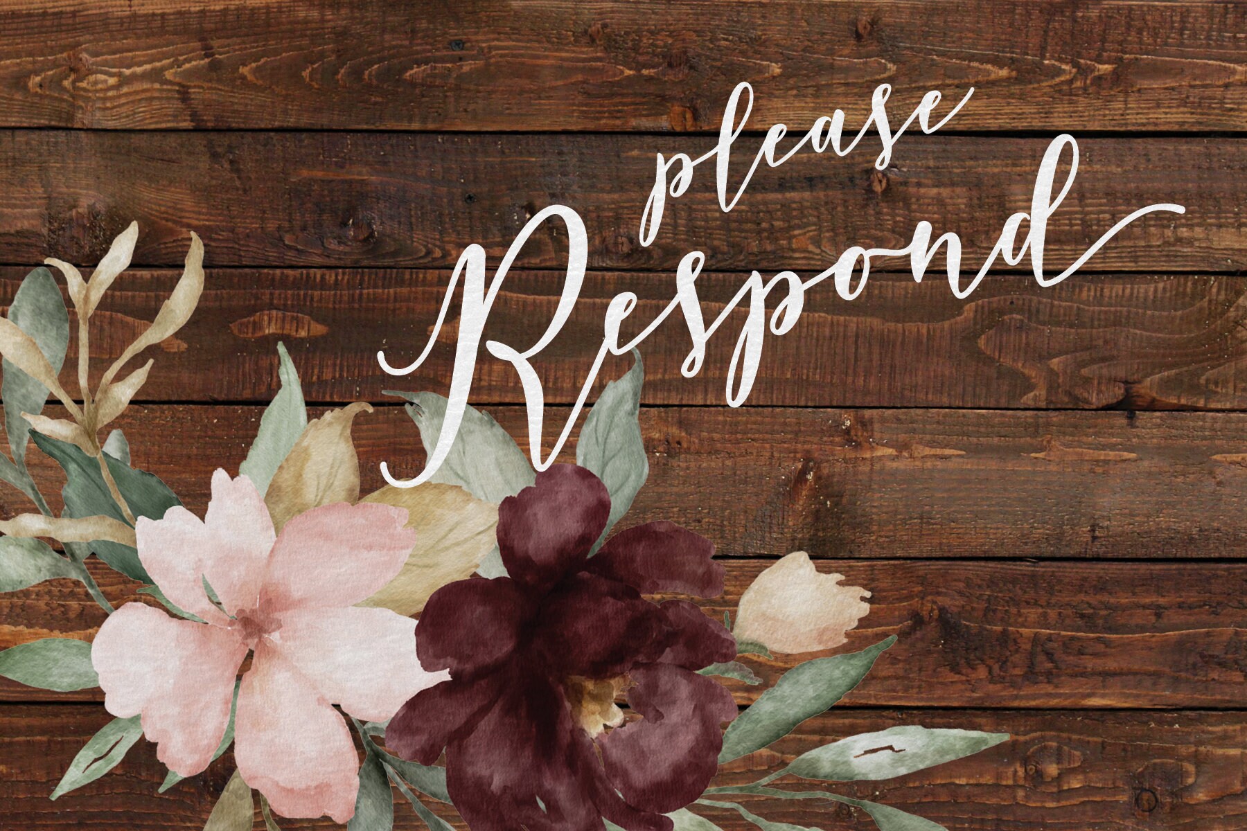 Rustic Wood Wedding Invitation Set With Boho Floral in Dusty | Etsy