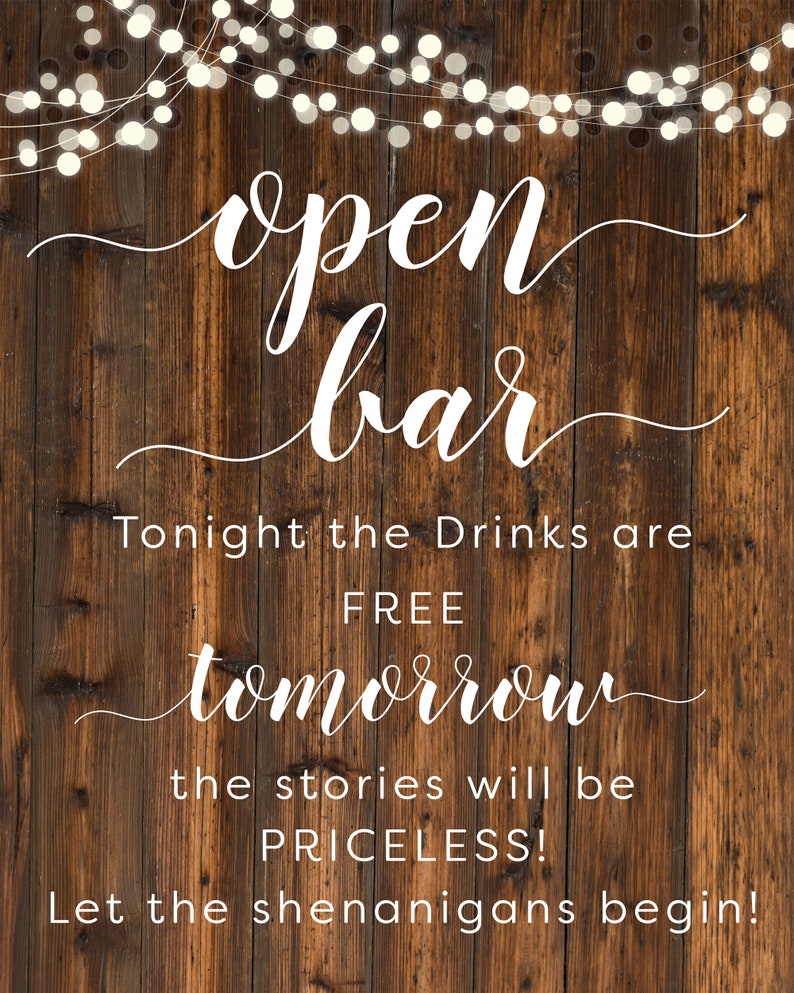 Instant Download Printable Open Bar Sign Free Drinks Rustic - Etsy