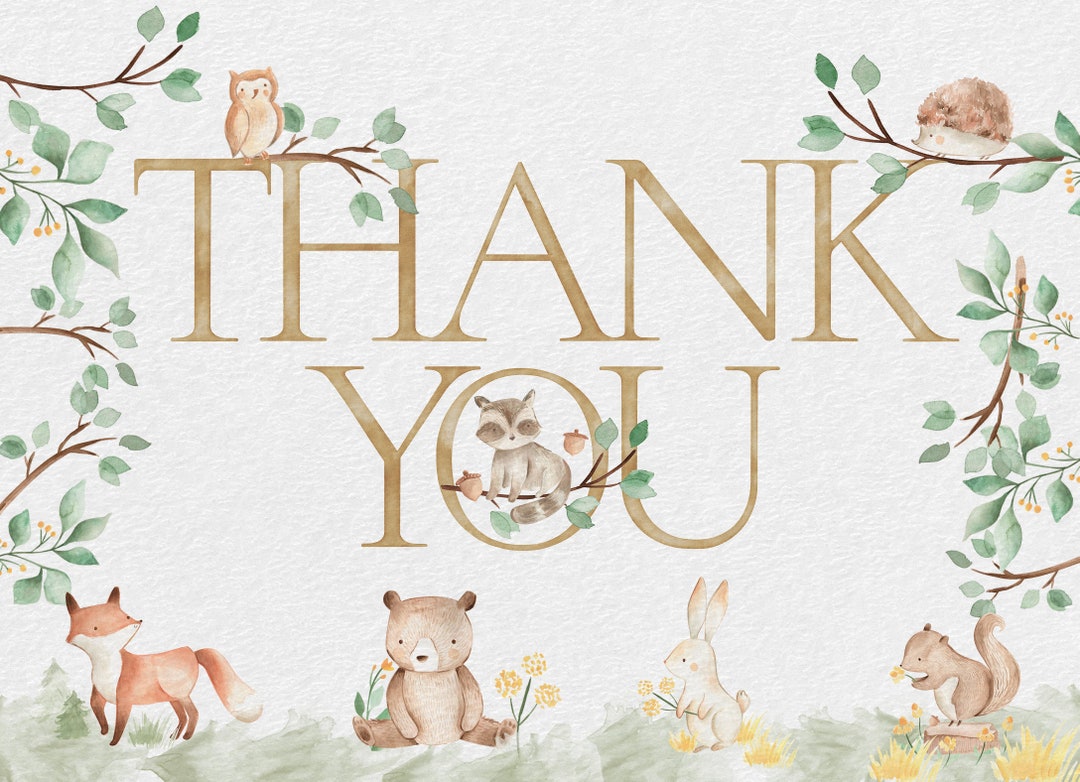 Digital Download Thank You Flat Note Card Woodland Animals - Etsy