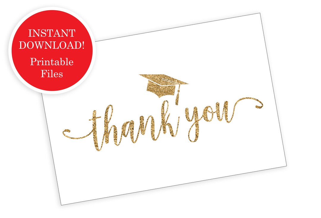 Graduation Thank You Card Printable, Instant Download Printable, Gold ...