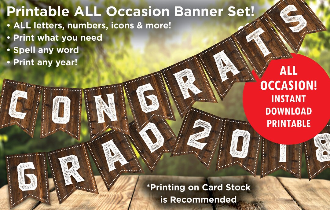 Printable Banner | Rustic Wood Look | Instant Download | ALL Letters ...