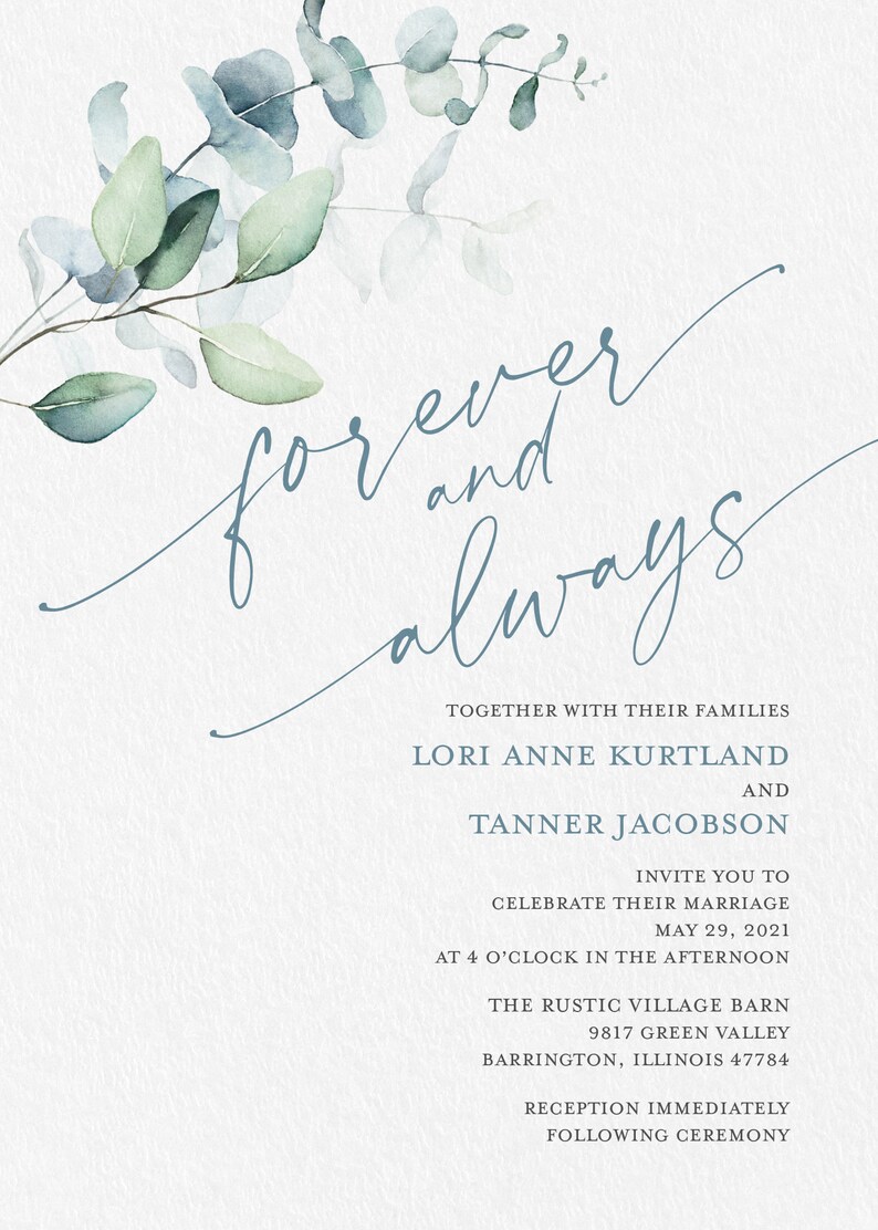 Forever and Always Wedding Invitation Set With Eucalyptus - Etsy