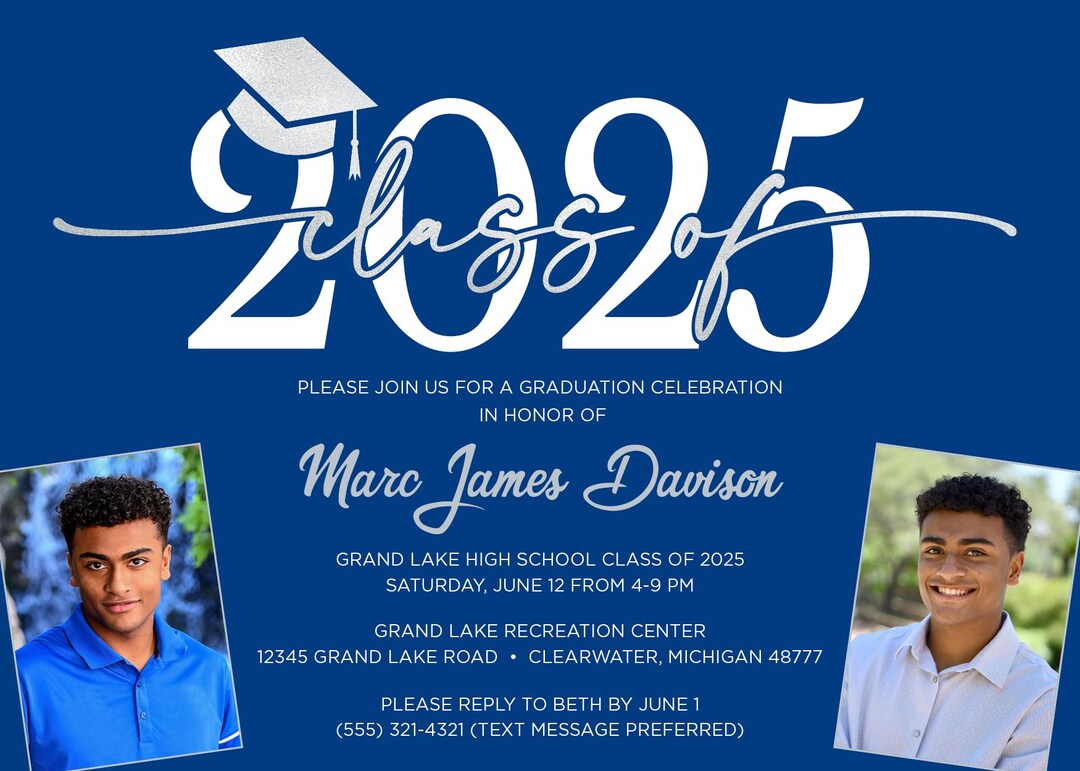 Royal Blue and Silver Metallic Graduation Invitation With Photos - Etsy