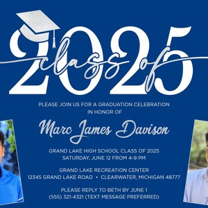 Royal Blue and Silver Metallic Graduation Invitation With Photos - Etsy