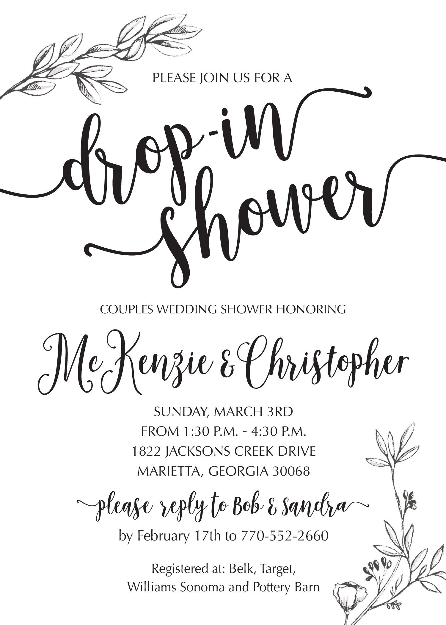Drop in Shower Bridal Shower Invitation Etsy