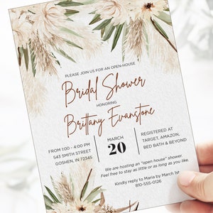 Open House Bridal Shower Invitation With Neutral Boho Grass & | Etsy
