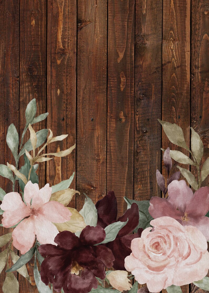 Rustic Wood Wedding Invitation Set With Boho Floral in Dusty | Etsy