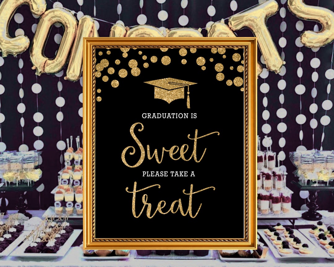 Printable Black and Gold Glitter Instant Download Grad Party Decor ...