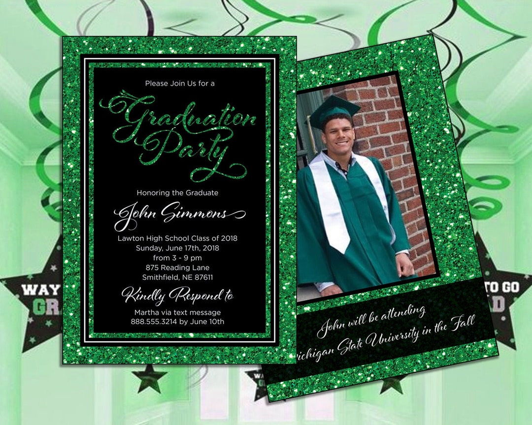 Green and Black Graduation Party Invitation - Etsy