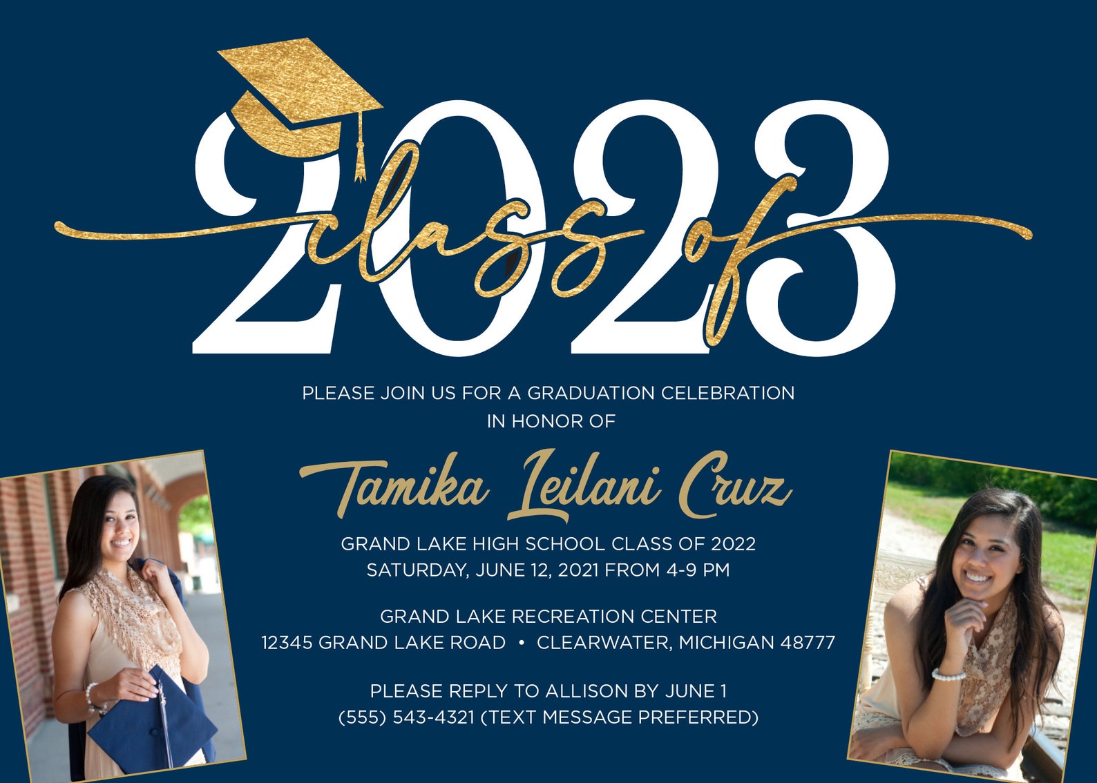 Navy Blue and Gold Graduation Invitation Class of 2023 - Etsy