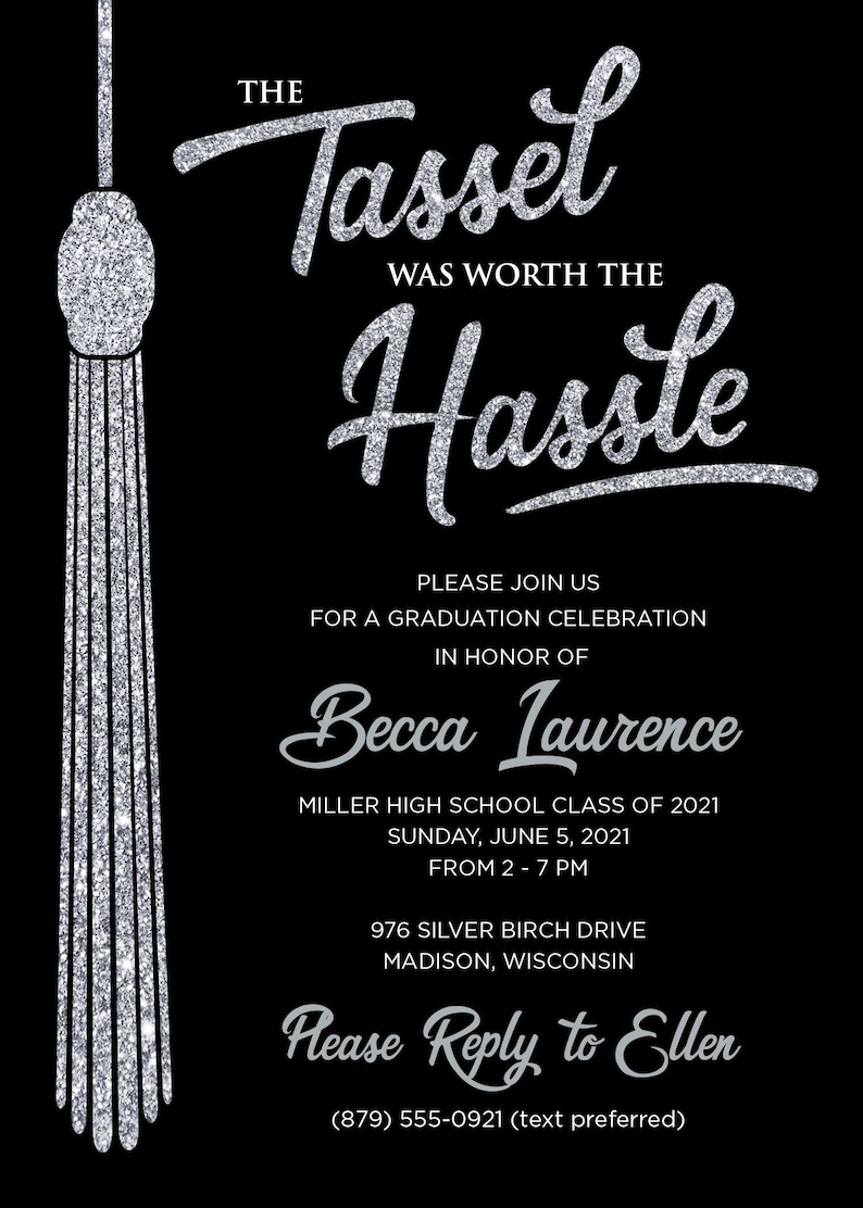 The Tassel Was Worth the Hassle Graduation Invitation Black and Silver ...