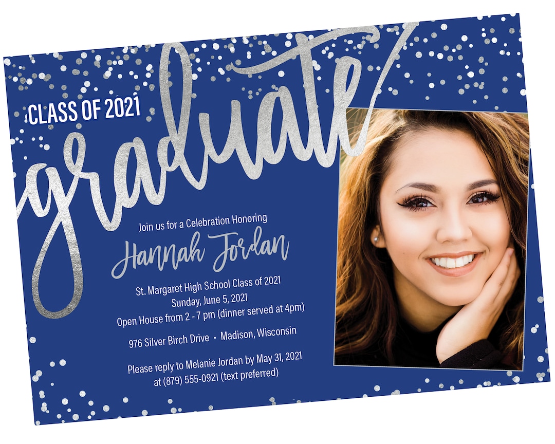 Royal Blue and Silver Graduation Party Invitation - Etsy