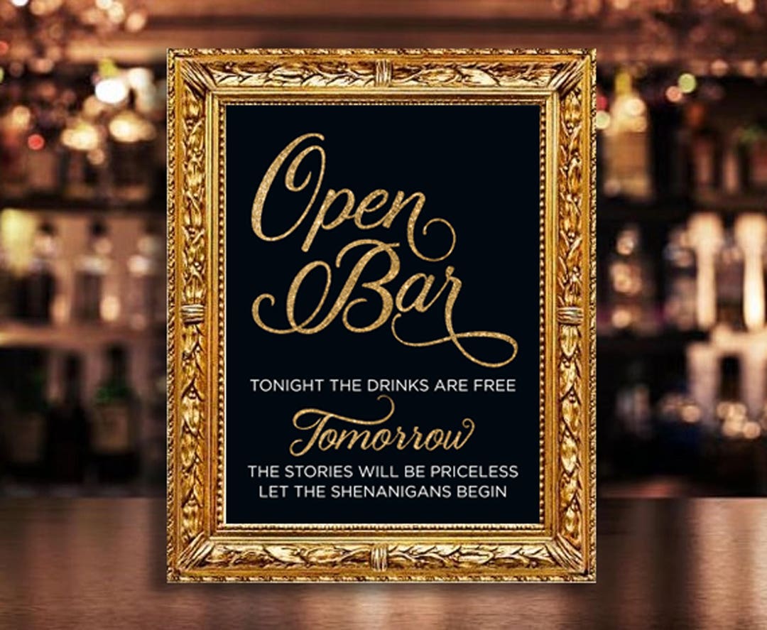Printable Open Bar Sign | Gold Glitter Wedding Decor | Instant Download ...
