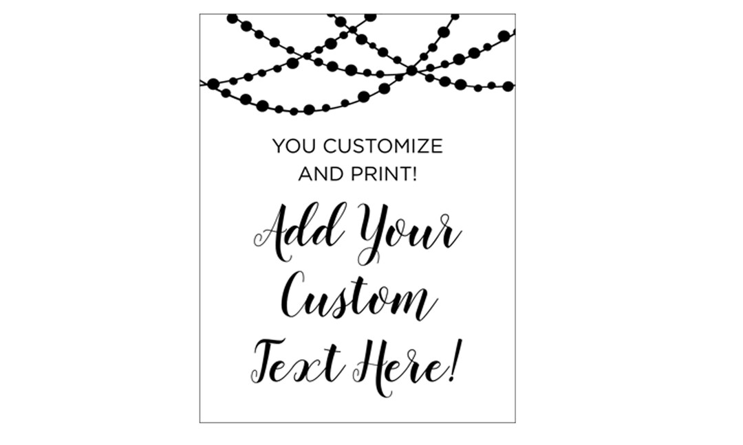 Editable Black and White Party Sign With Fairy Lights - Etsy