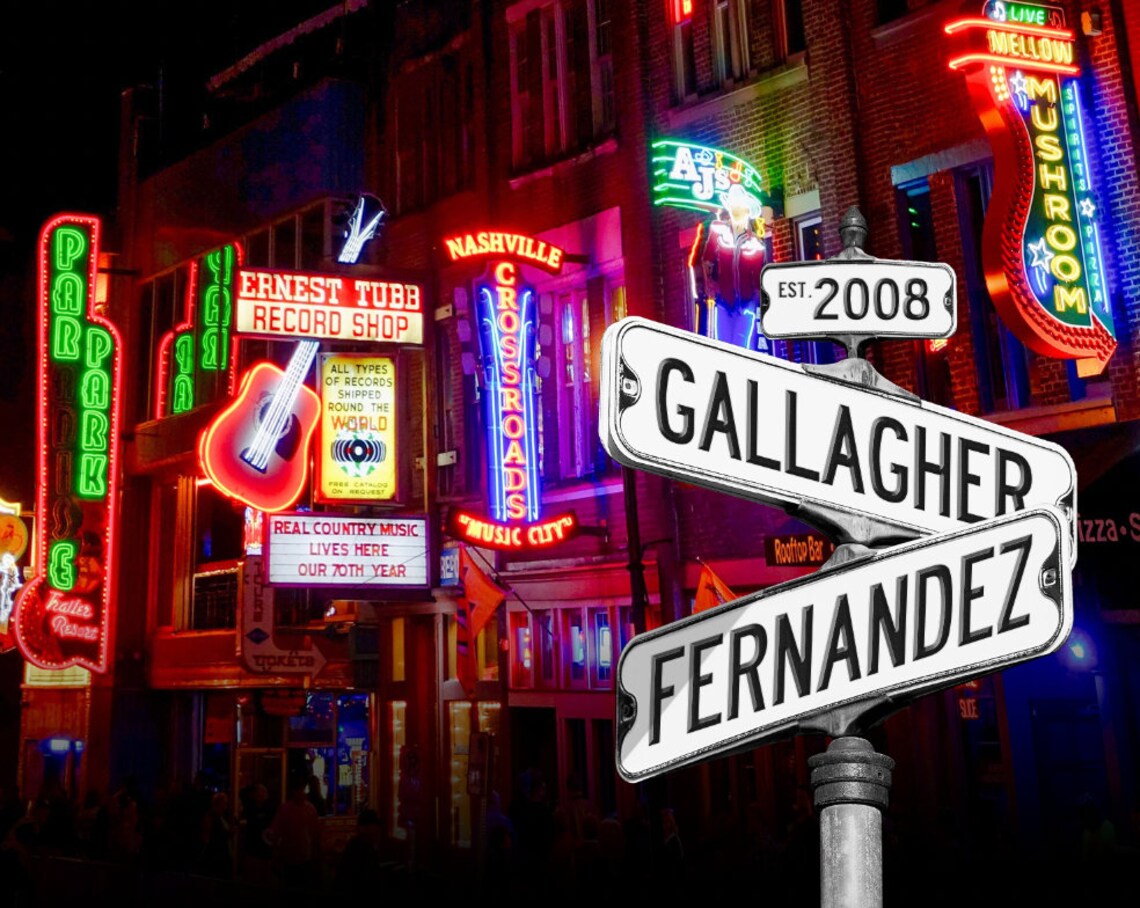 Nashville Neon Personalized Street Signs Wedding Date Photo | Etsy