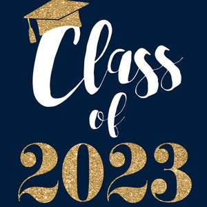 Set of Printable Class of 2023 Navy Blue and Gold Party Signs - Etsy