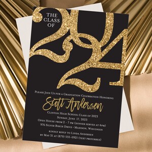Class of 2024 Graduation Invitation Black and Gold With Photo Option - Etsy